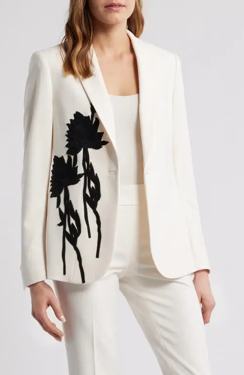 Anne Klein Appliqué Single Breasted Blazer - White Dove/anneblack