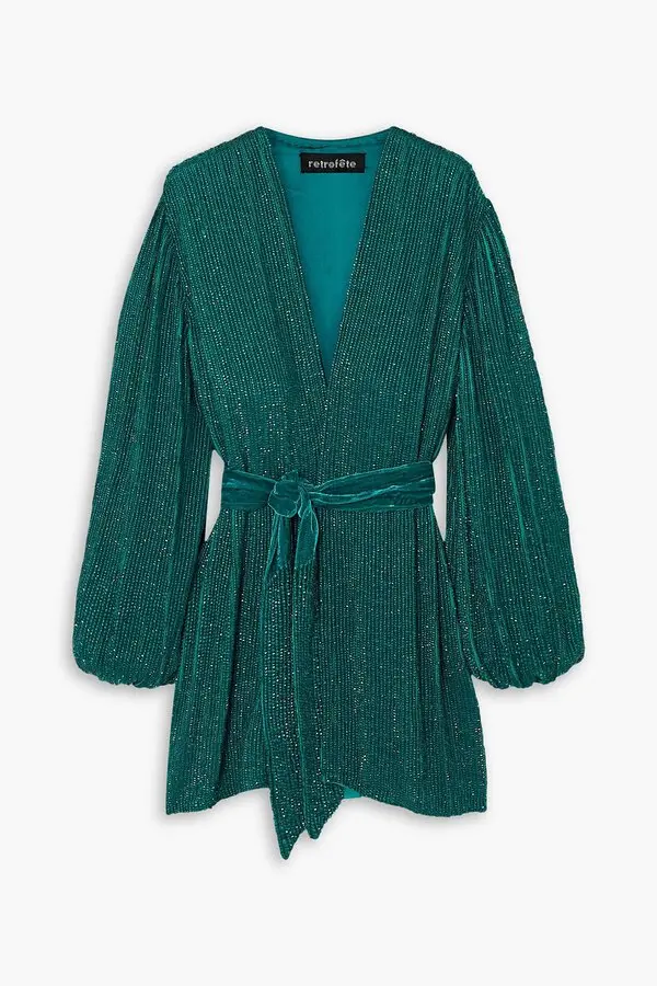 Retrofete Gabrielle Velvet-trimmed Sequined Mini Wrap Dress - Emerald