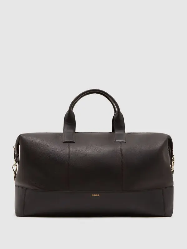 REISS Colton Micro-grain Leather Weekend Bag - Dark Brown
