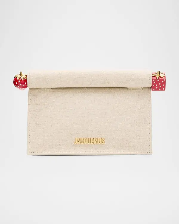 Jacquemus La Petit Rond Carré Linen Clutch - 140 Light