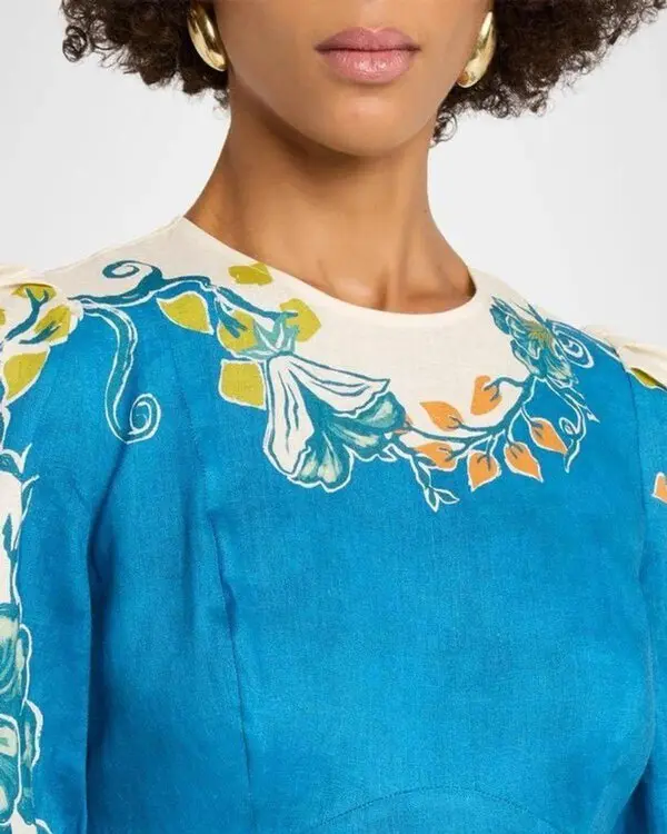 ALEMAIS Luda Linen Midi Dress - Blue