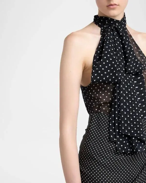 TOM FORD Polka-dot Chiffon Neck-tie Sleeveless Blouse