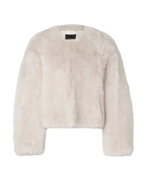NILI LOTAN Elan Cropped Shearling Jacket - Ivory