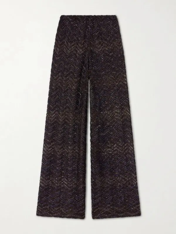 Missoni Sequin-embellished Crochet-knit Wide-leg Pants - Brown