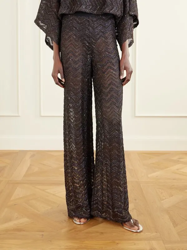Missoni Sequin-embellished Crochet-knit Wide-leg Pants