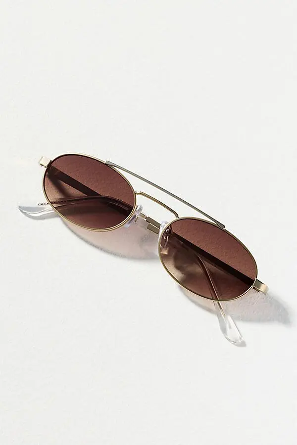 I-SEA Slim Mixed Metal Sunglasses - Brushed Gold/brown Smoke