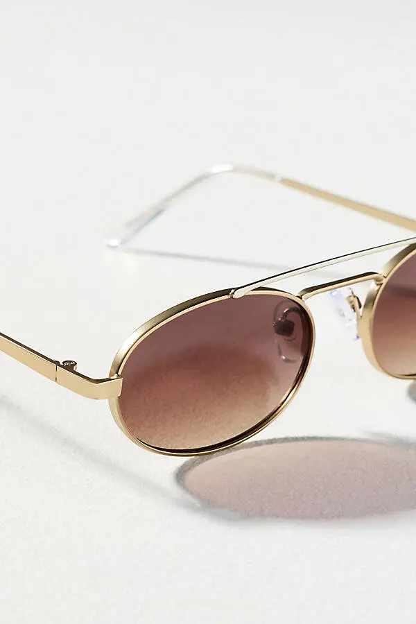 I-SEA Slim Mixed Metal Sunglasses - Brushed Gold/brown Smoke