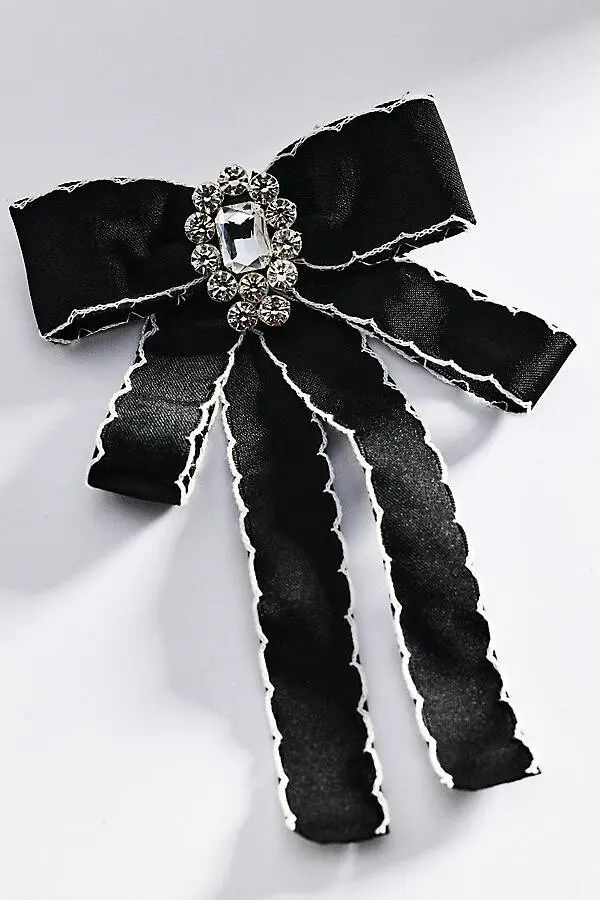 Anthropologie Crystal Bow Brooch - Black