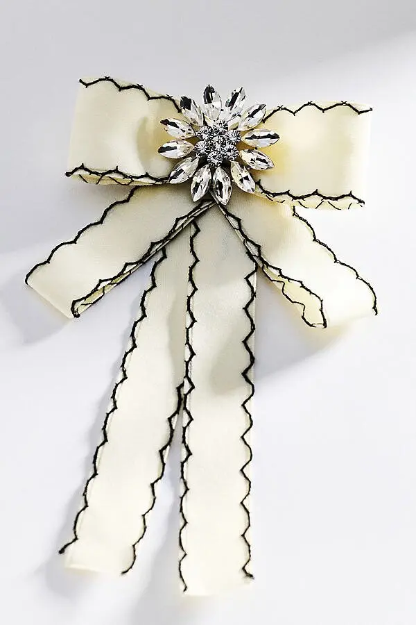 Anthropologie Crystal Bow Brooch - Cream