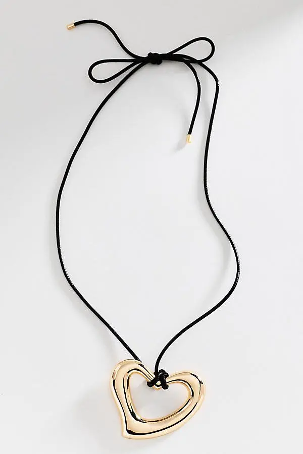 Anthropologie Corded Heart Pendant Necklace - Black/gold