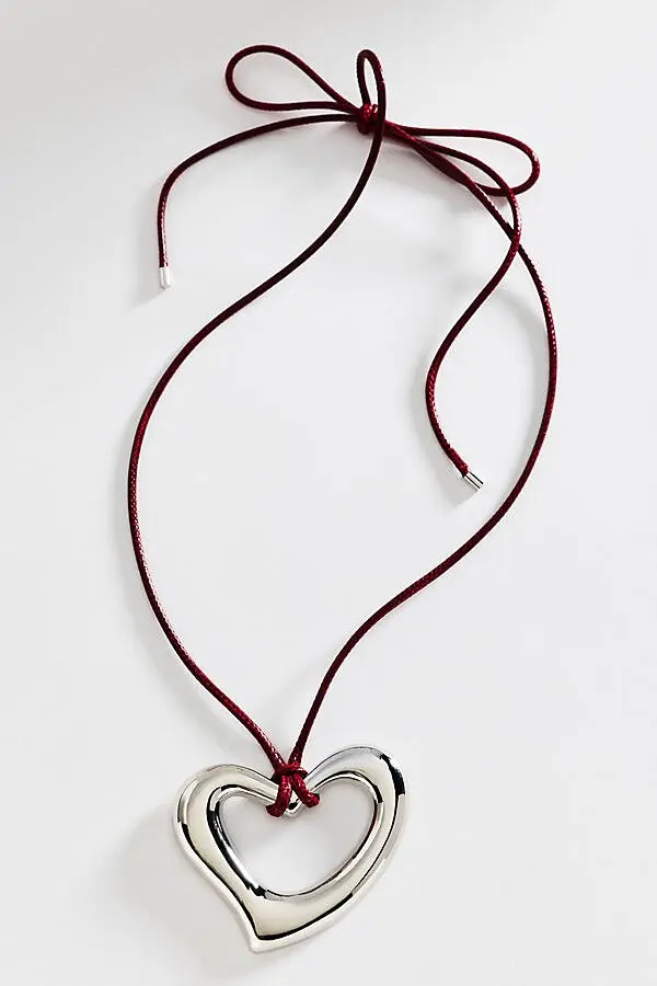 Anthropologie Corded Heart Pendant Necklace - Wine/silver