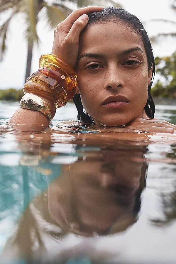 Anthropologie Resin Stone Bangle Bracelet - Red