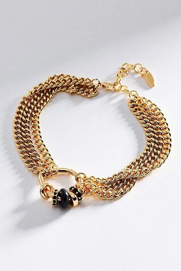 Anthropologie Layered Chain O-ring Bracelet - Gold Dark