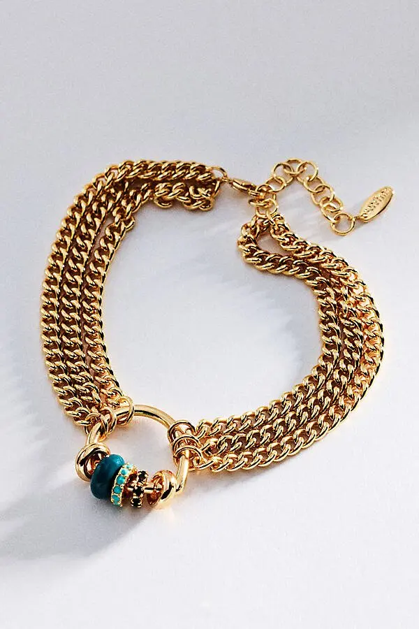 Anthropologie Layered Chain O-ring Bracelet - Gold Turq