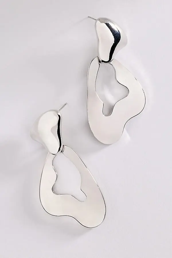 Anthropologie Asymmetric Cutout Earrings - Silver