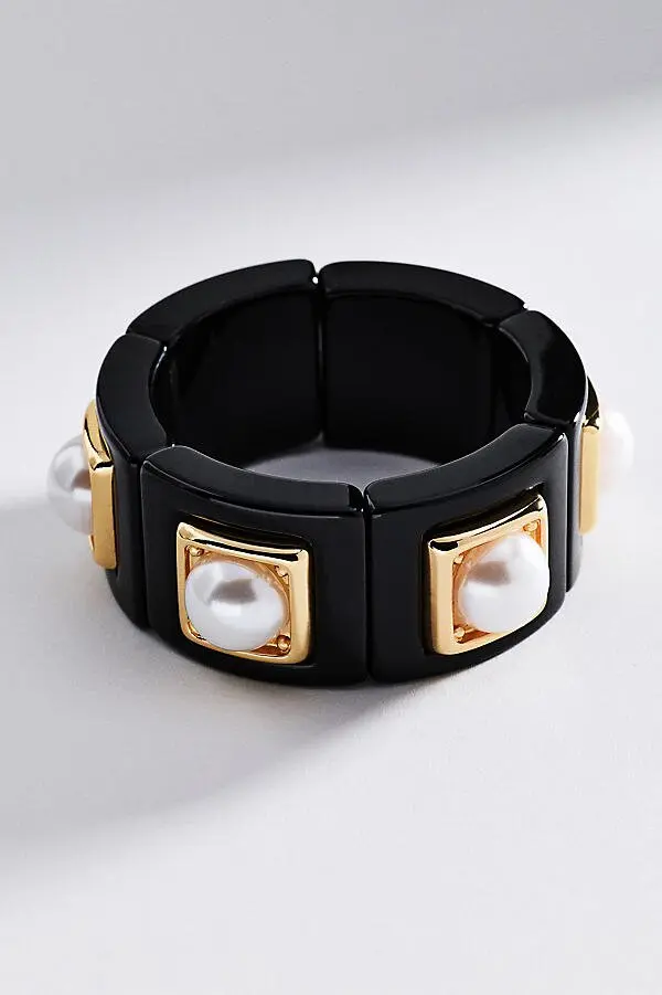 Anthropologie Chunky Pearl Cuff Bracelet - Black & Pearl