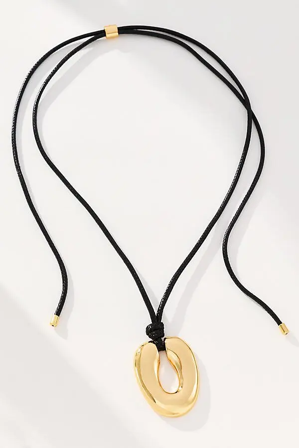 Anthropologie Open Ellipse Pendant Necklace - Black/gold