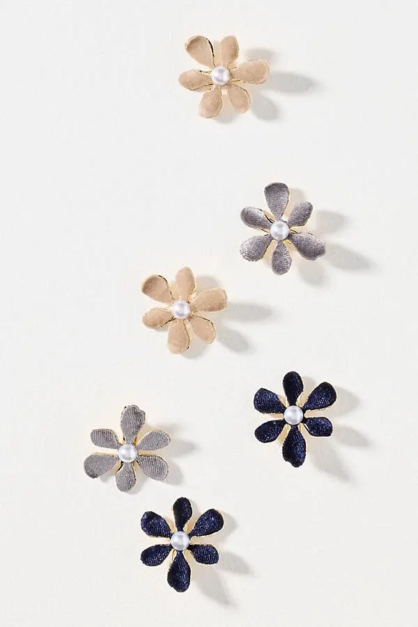 Anthropologie Velvet Flower Hair Clip - Blue Pattern