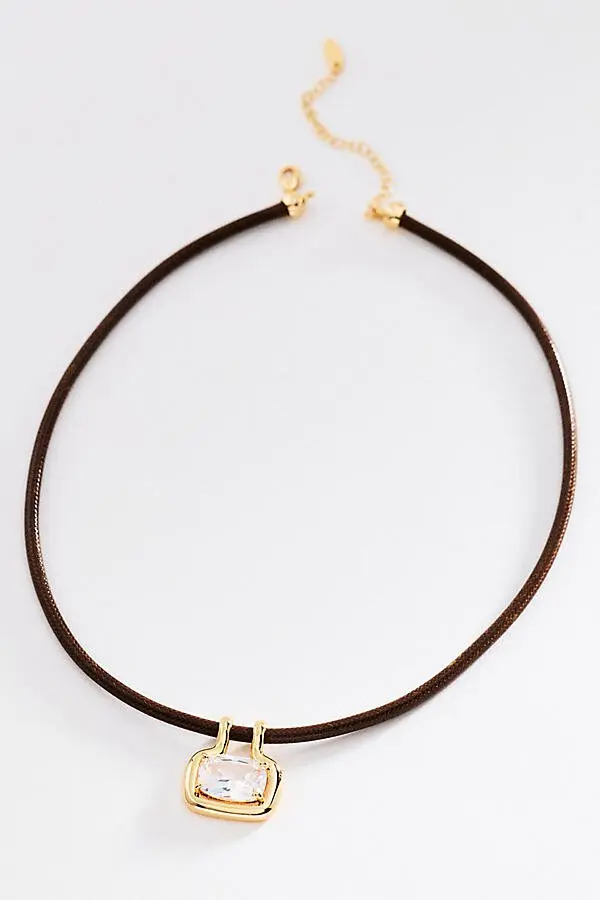 Anthropologie Gem Pendant Cord Necklace - Chocolate