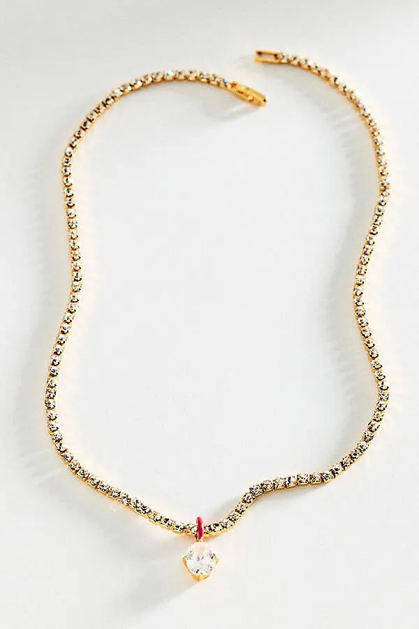 Anthropologie Crystal Pendant Necklace - Red