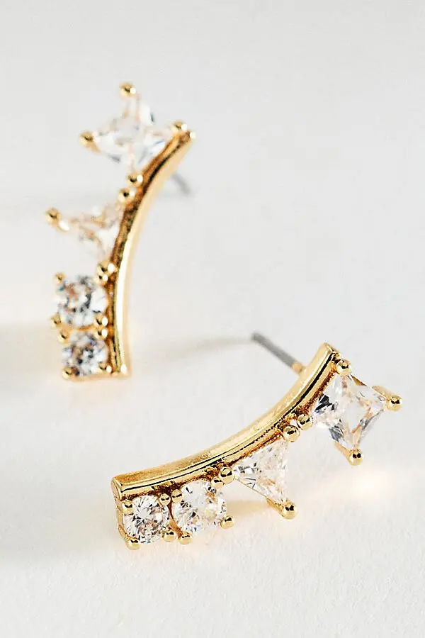 Anthropologie Linear Crystal Earrings - Gold