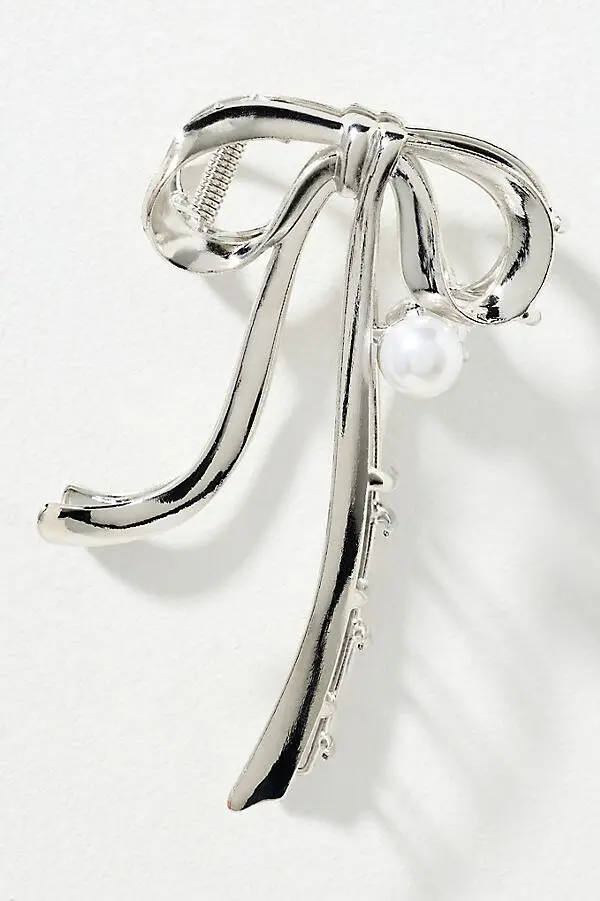 Anthropologie Metal Bow Hair Claw Clip - Silver