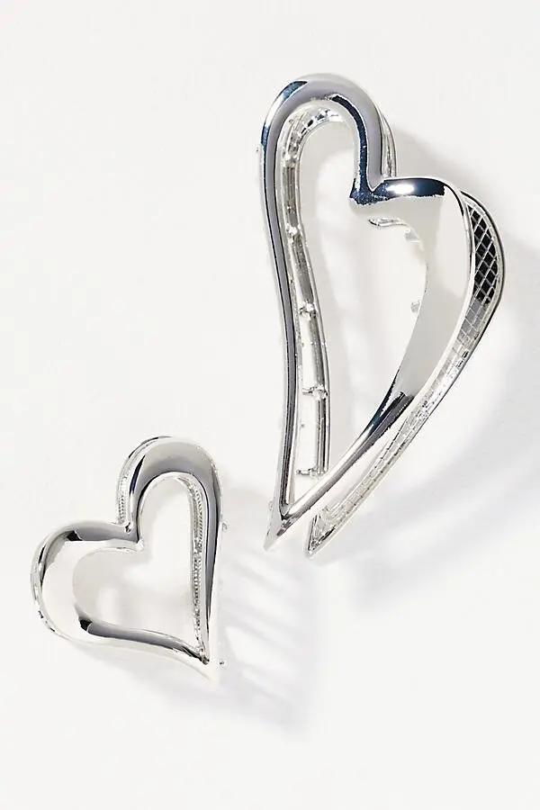 Anthropologie Metal Heart Hair Claw Clips, Set Of 2 - Silver