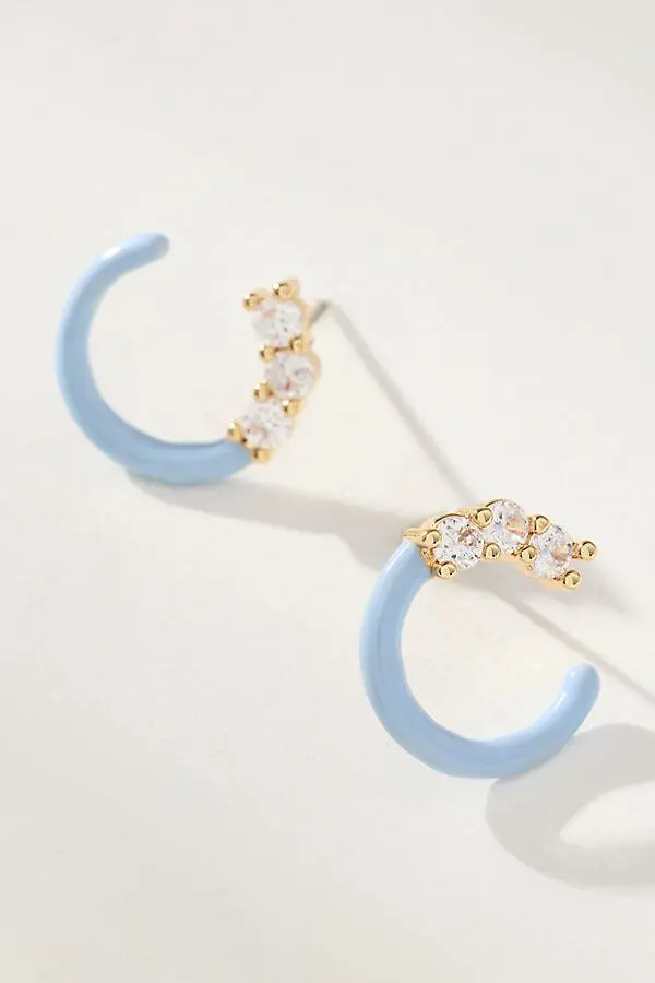Anthropologie Contrast Crystal Hoop Earrings - Blue