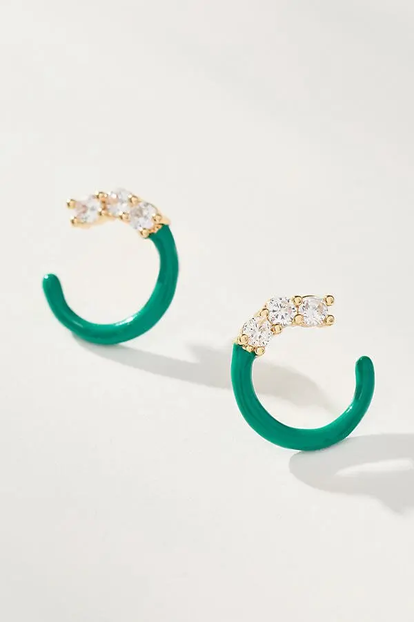 Anthropologie Contrast Crystal Hoop Earrings - Green
