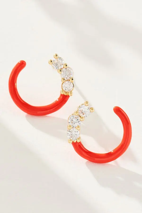 Anthropologie Contrast Crystal Hoop Earrings - Red