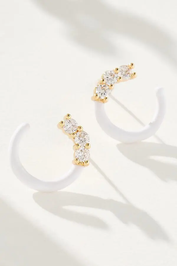 Anthropologie Contrast Crystal Hoop Earrings - White