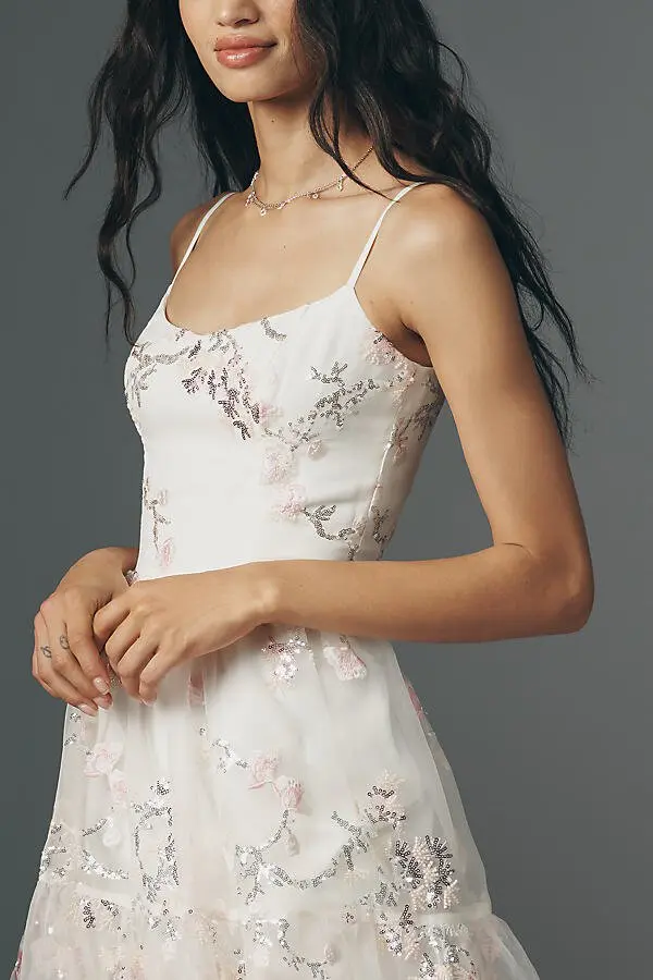Helsi Adela Embroidered Mesh A-Line Midi Dress - Ivory Floral