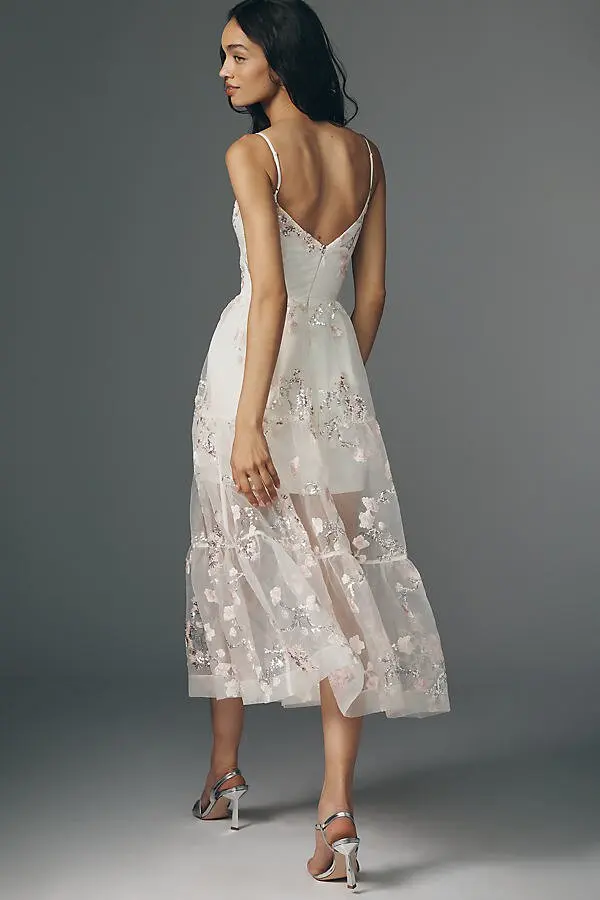 sachin and babi light blue dress Embroidered Mesh Babydoll Dress in White main image 0
