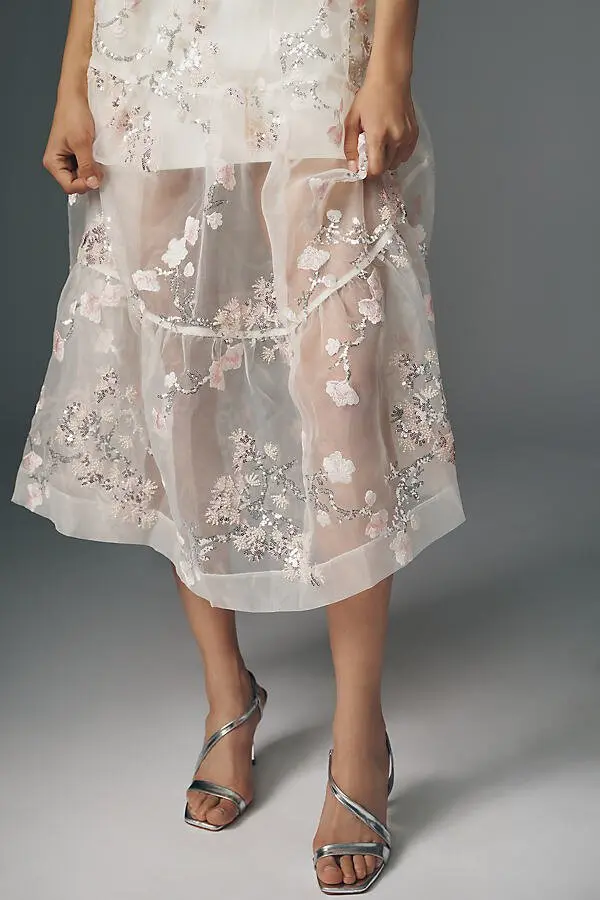 Helsi Adela Embroidered Mesh A-Line Midi Dress - Ivory Floral