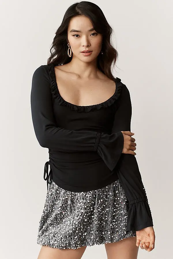 Maeve Long-sleeve Ruched Top - Black