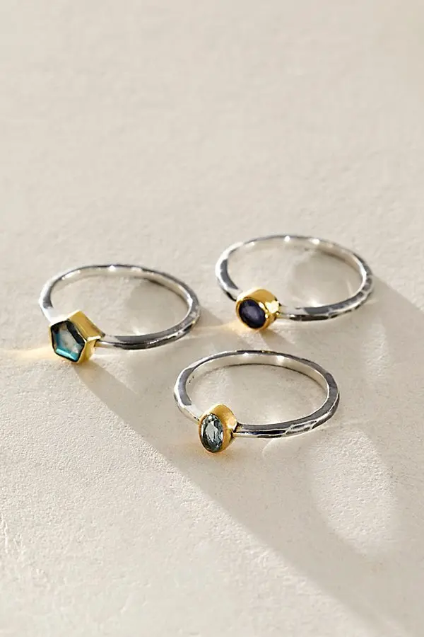 ROBINDIRA UNSWORTH Rings Set Of 3 - Iolite/blue Topax/labra