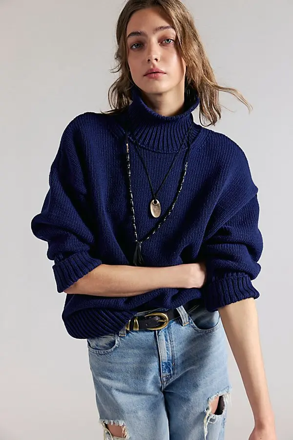 Free People Mercer Knit Turtleneck Pullover - Peacoat