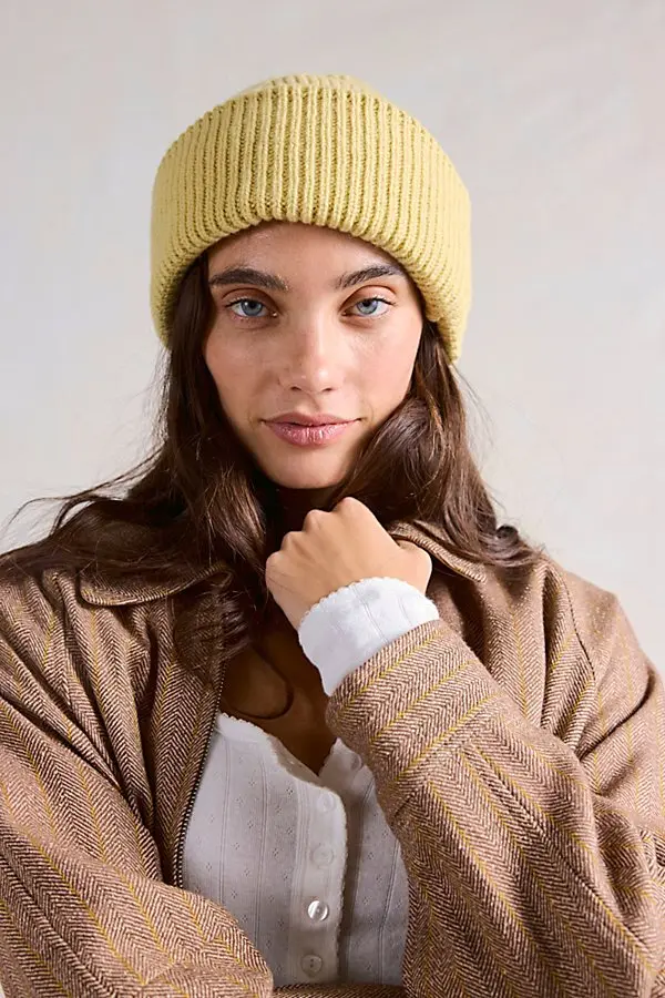 CLOIMH Chunky Wool Beanie Hat - Soft Yellow
