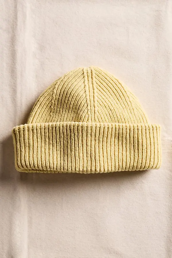 CLOIMH Chunky Wool Beanie Hat - Soft Yellow