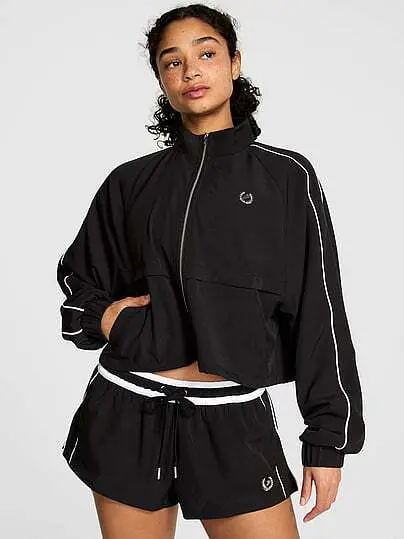 Pink Metallic Cropped Jacket - Black