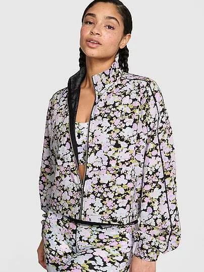 Pink Metallic Cropped Jacket - Floral