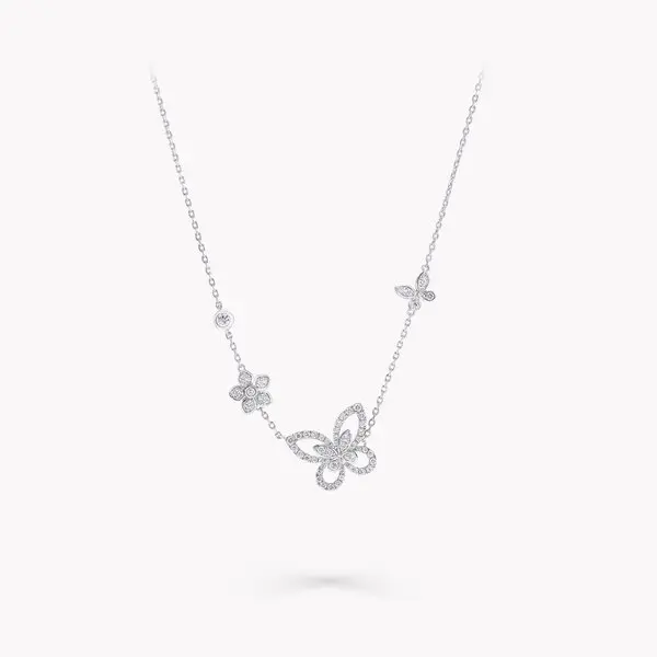 Graff Butterfly And Flower Diamond Pendant - White Gold