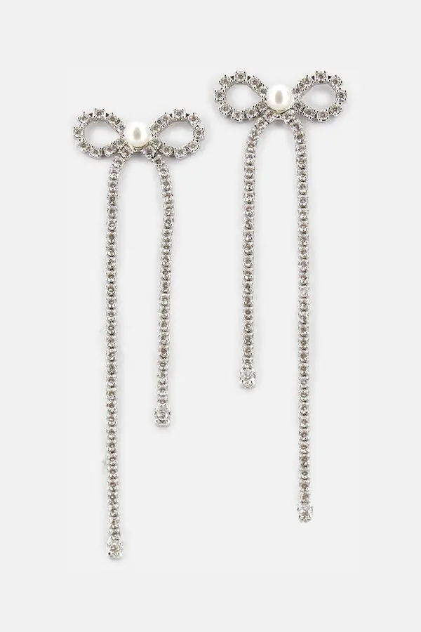 SELF-PORTRAIT Crystal Bow Earrings - Silver