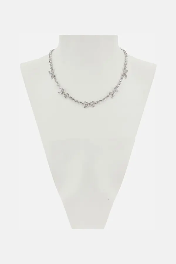 SELF-PORTRAIT Choker Necklace With Bows - Silver