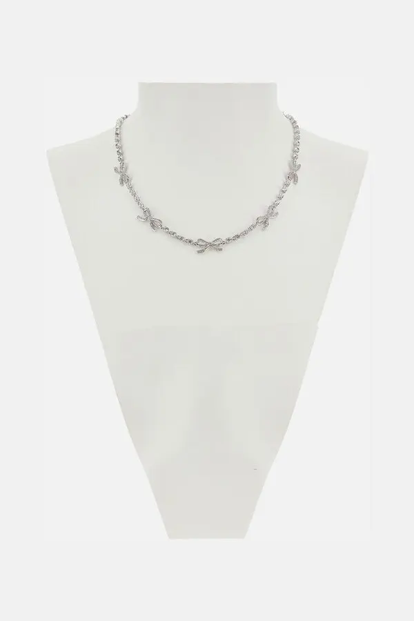 SELF-PORTRAIT Choker Necklace With Bows - Silver