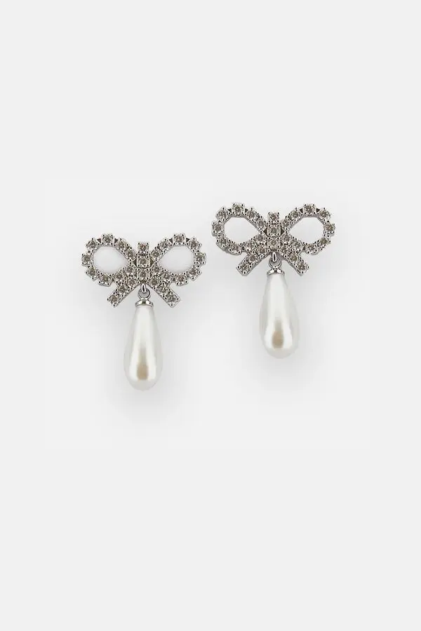 SELF-PORTRAIT Earrings With Pearl Pendants - Silver