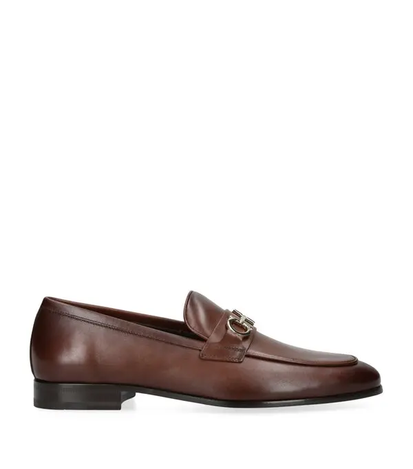 FERRAGAMO Leather Balty Loafers - Brown