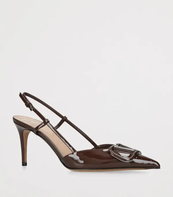 Valentino Garavani Patent Leather Vlogo Slingback Pumps - Brown
