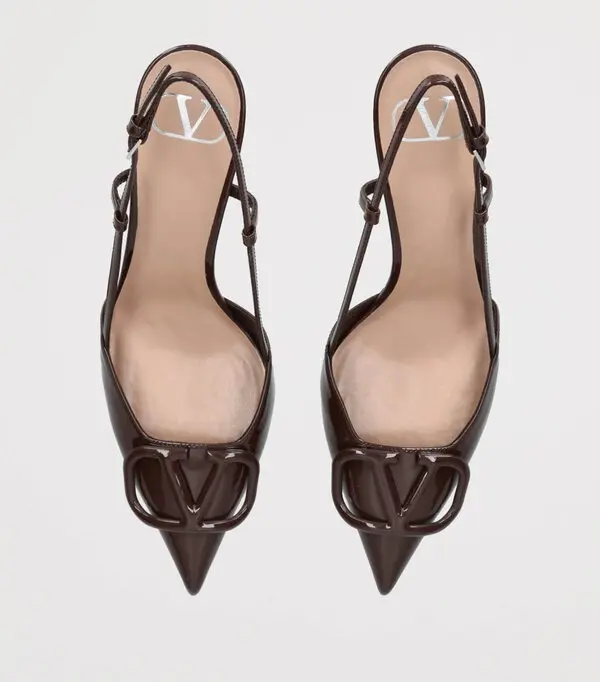 Valentino Garavani Patent Leather Vlogo Slingback Pumps - Brown