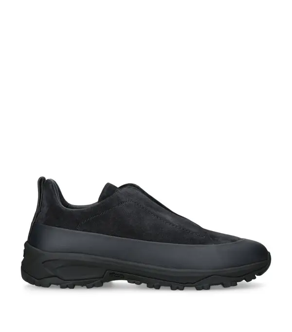 Zegna Suede Triple Stitch Monte Sneakers - Navy